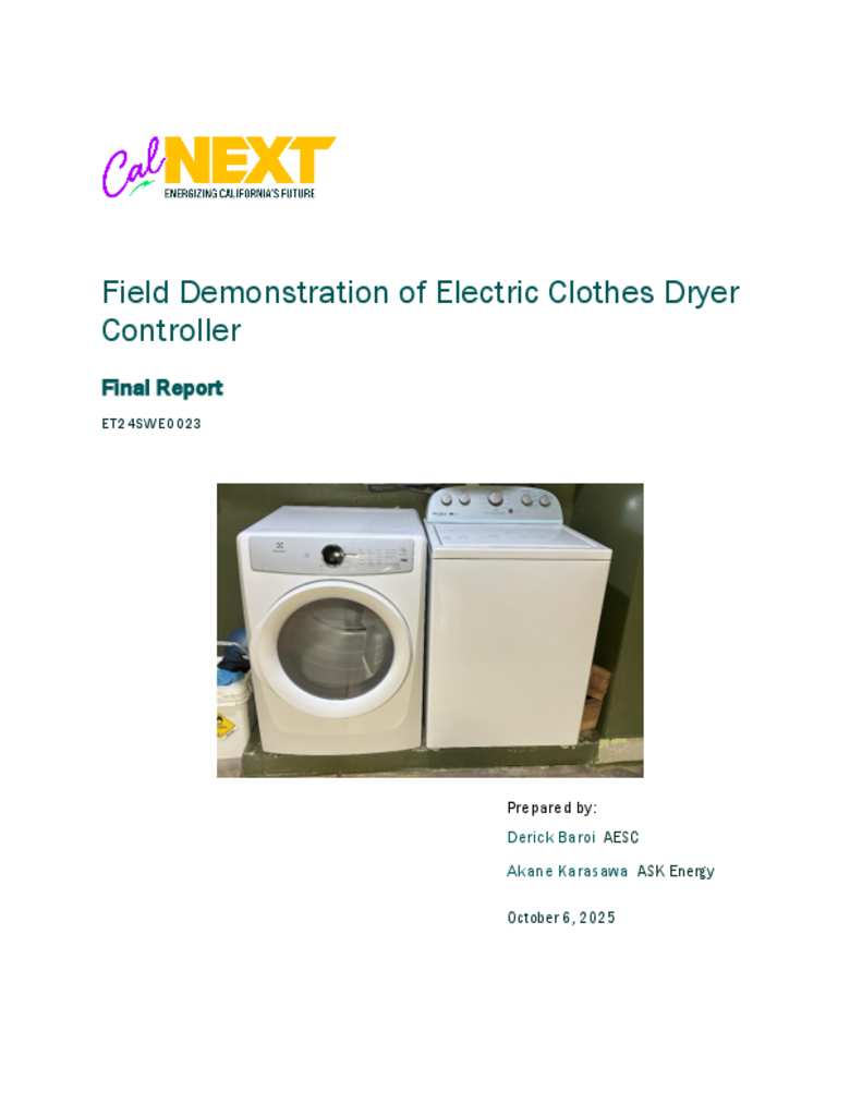 ET24SWE0023 - Field Demonstration of Electric Clothes Dryer Controller ...